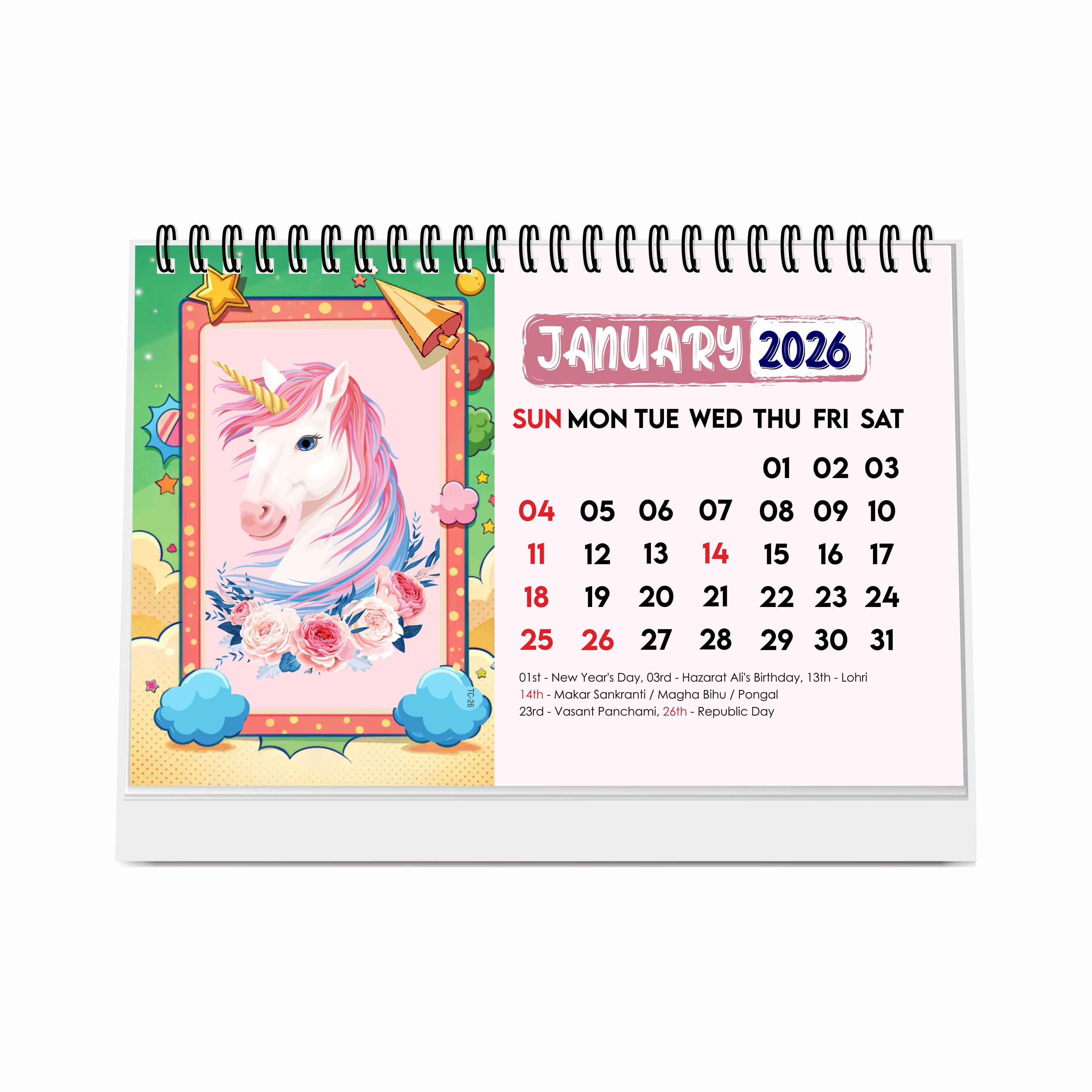 Magical Unicorn 2026 Desk Calendar – A5 size, 16 Pages Table Calendar ...