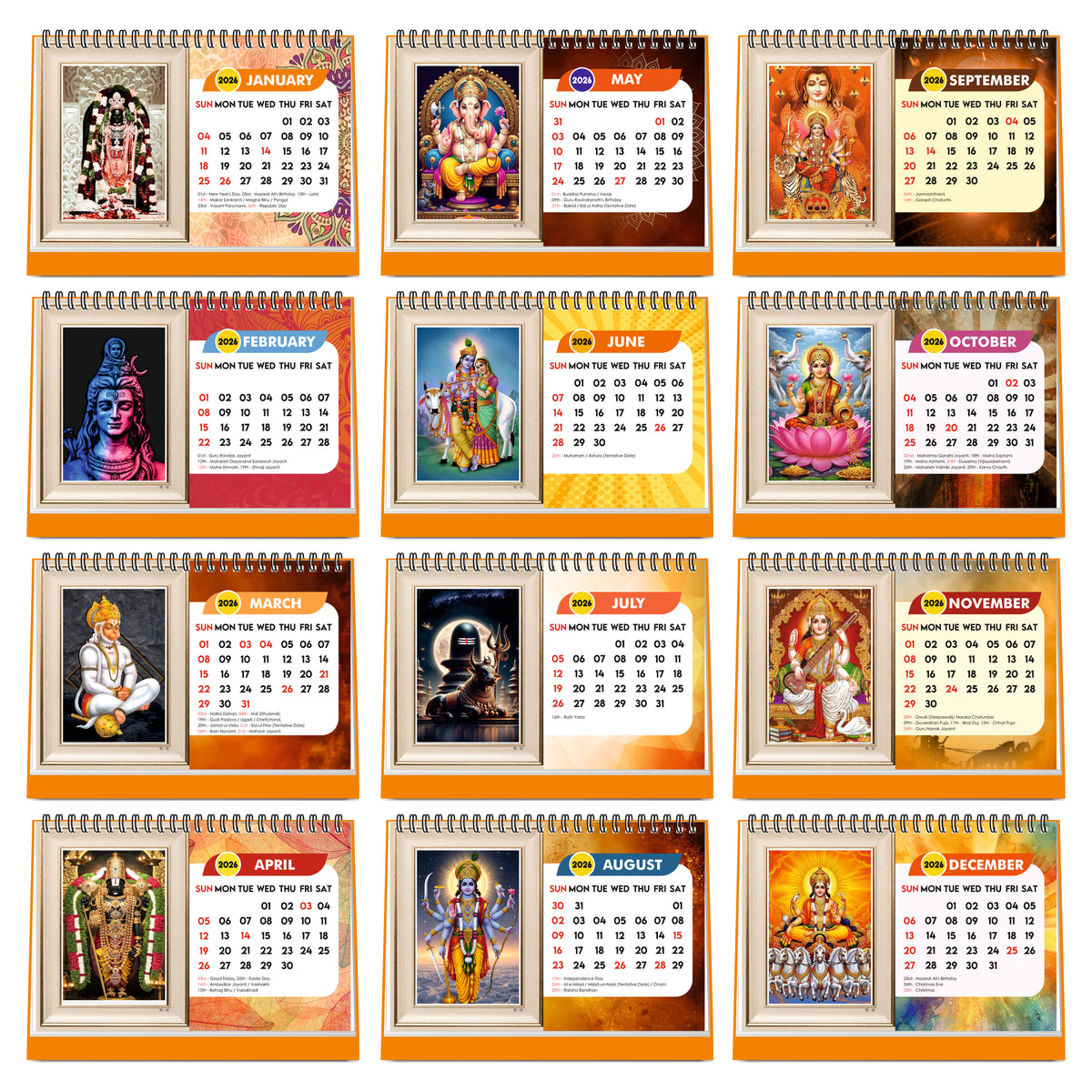 Hindu Gods & Goddess Religious Desk Calendar 2026, (A5 Size, 8.5" x 5 ...