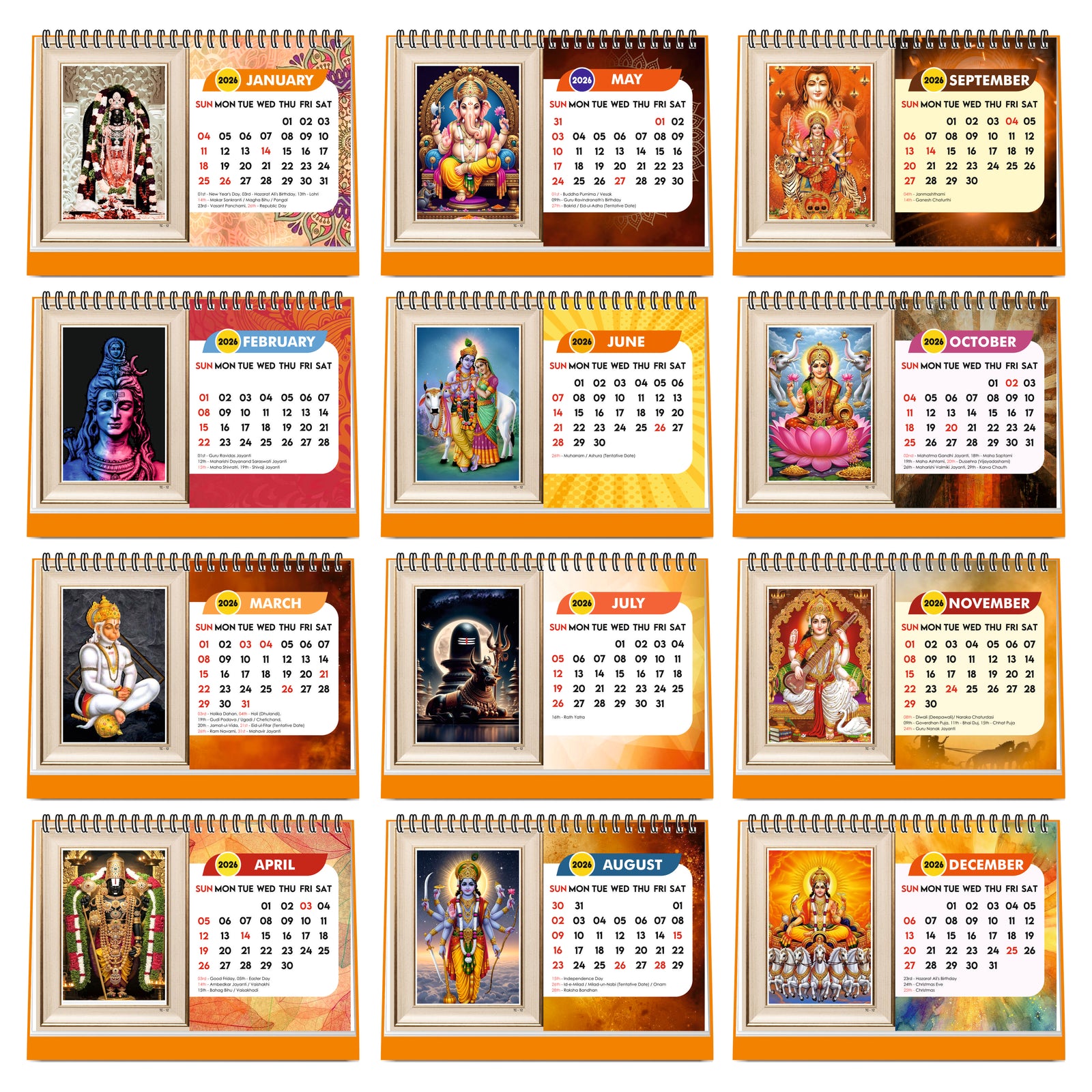 Hindu Gods & Goddess Religious Desk Calendar 2026, (A5 Size, 8.5" x 5 ...