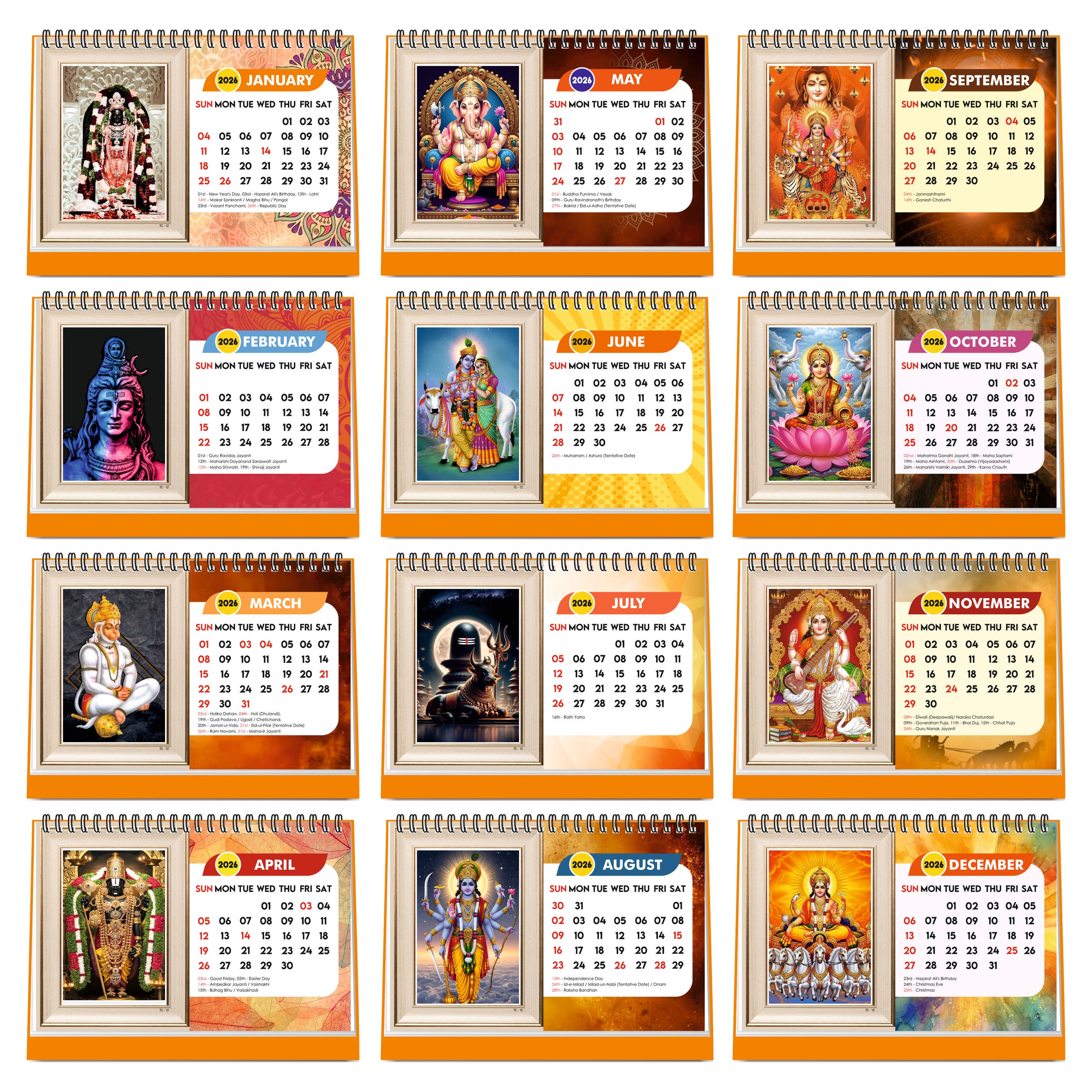 Hindu Gods & Goddess Religious Desk Calendar 2026, (A5 Size, 8.5" x 5 ...