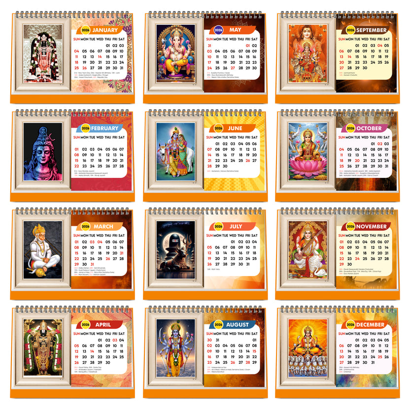 Hindu Gods & Goddess Religious Desk Calendar 2026, (A5 Size, 8.5" x 5 ...