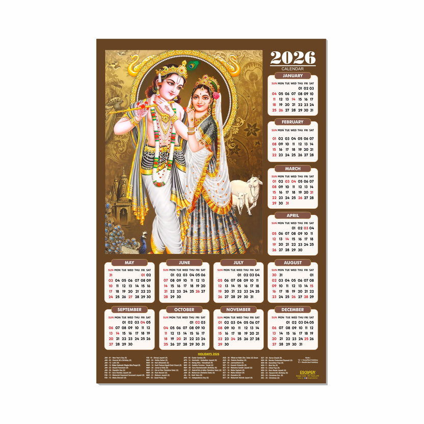 Shree Krishna Wall Calendar 2026 (45 x 30 cm) - Radha Krishna Wall Dec ...